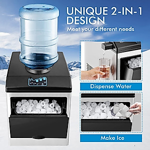 KOTEK 2 in 1 Countertop Ice Maker Machine with Water Cooler Dispenser Combo, 48LBS/24H, S-M-L 3 Sizes Bullet Ice, Fast 6 Mins, 5LBS Ice Storage Basket, 2 Ways to Add Water with Ice Scoop