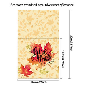 36 Pieces Thanksgiving Utensil Cutlery Napkins Holders Give Thanks Knife Forks Silverware Pouch Bags Cutlery Wraps Table Setting Dinner Decorations Supplies Favor for Autumn Fall Harvest Party