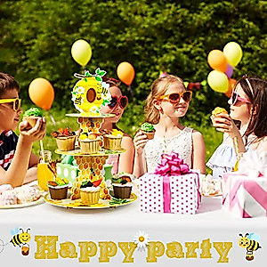 3 Tier Bee Paper Cupcake Stand Holder Bee Sunflower Party Dessert Round Tower Yellow Bee Sturdy Cupcake Pastry Stand for Kids Birthday Baby Shower Party Decorations Bee Theme Party Supplies