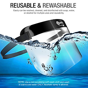 Purity Protective Kids Face Shield DuraSlim Series (Kid Size) Reusable Full PET Transparent Materials Slide Adjuster Elastic Band with Straps for Full Facial Protection - Pack of 4 - Black