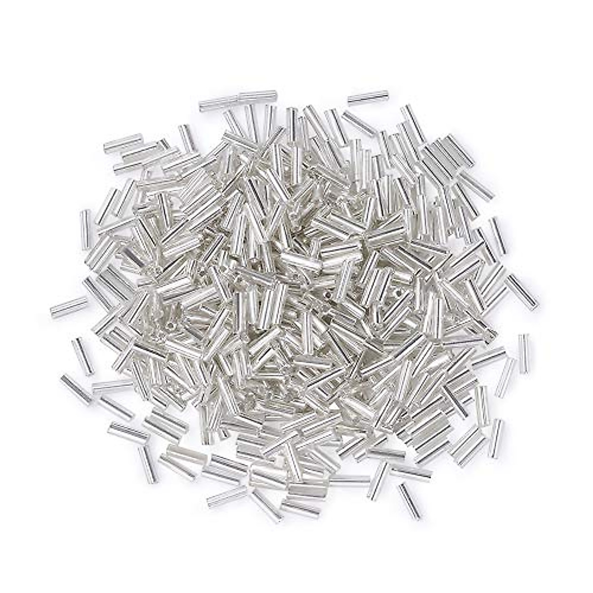 Pandahall 1250pcs/50g Silver Lined Glass Bugle Beads 6x1.8mm Clear Tube Loose Glass Seed Spacer Beads for Jewelry Making (FloralWhite)