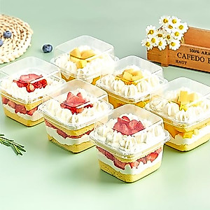 Zezzxu 50 Pack 8 oz Plastic Parfait Cups with Lids and Sporks, Square Dessert Cups with Spoons Cake Containers for Pudding, Yogurt Fruit, Mousse, Trifle and Ice Cream
