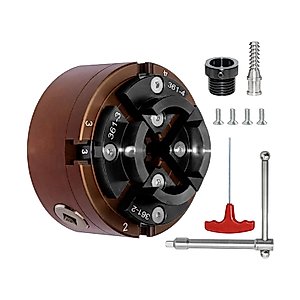 SIIIXS 4 Inch Wood Lathe Chuck Set 1" x 8TPI Thread & 3/4"x16TPI Adapter, Self-Centering 4 Jaw Wood Turning Chuck