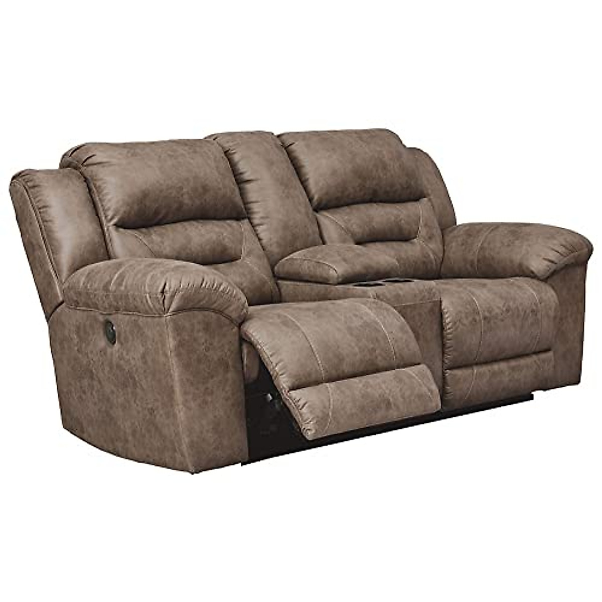 Signature Design by Ashley Stoneland Faux Leather Double Reclining Loveseat with Console Brown 1 Love Seats, Gray