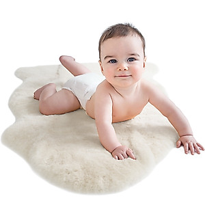 Woolino Sheepskin Luxuriously Soft Fluffy Rug for Bedroom, 100% Natural Australian Merino Wool Lambskin Baby Carpet - Ivory