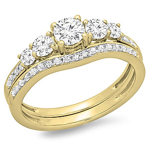 Dazzlingrock Collection 1.50 Carat (Cttw) 14K Round Diamond 5 Stone Engagement Ring Set 1 1/2 CT, Yellow Gold, Size 8.5
