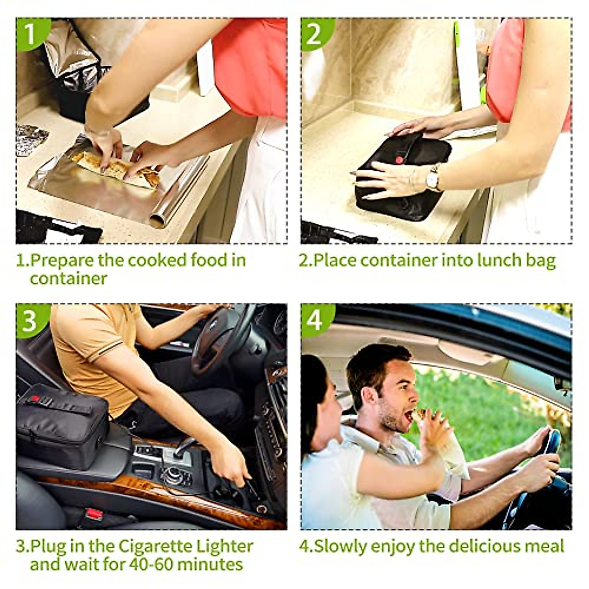 Portable Oven, 12V 24V 110V Car Food Warmer Portable Personal Mini Oven Electric Heated Lunch Box for Meals Reheating & Raw Food Cooking for Road Trip/Camping/Picnic/Family Gathering(Black)