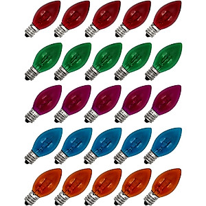 Creative Hobbies® Box of 25 Colored Light Bulbs, Random Blinking, 7 Watt, C7 Candelabra Base -Great for Night Lights and Christmas Strings
