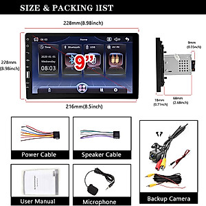 Single Din Car Stereo Support Carplay & Android Auto 9'' Touch Screen Car Audio EQ Multimedia Player Built-in Mirror Link USB Bluetooth Handsfree Call with FM/AM Radio Receiver Rear View Camera SWC
