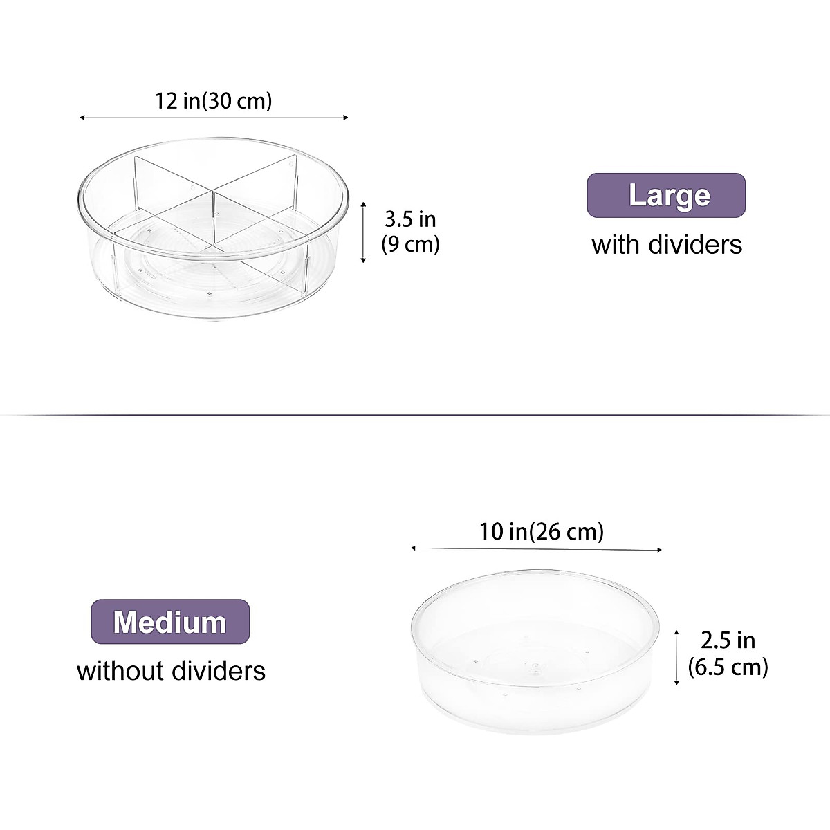 2 Pack Puricon Clear Lazy Susan Turntable Organizer (12 Inch & 10"), Plastic Rotating Tray Home Edit Lazy Susan Spice Rack Cabinet Organizer for Pantry Countertop Kitchen Fridge Bathroom -High Edge