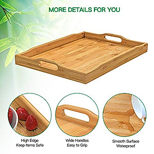 Pipishell Bamboo Serving Tray with Handles Rectangular Wooden Breakfast Tray Works for Eating, Working, Storing, Used in Bedroom, Kitchen, Living Room, Bathroom, Hospital and Outdoors-17x13x2inches