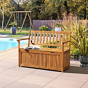 47"W Acacia Wood Outdoor Storage Bench - Perfect for Storing Blankets, Cushions or Toys - 100% Weather Resistant Wood - Perfect for Modern Garden Setting - Outdoor Furniture, Patio Bench, Garden Bench