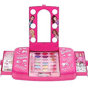 Barbie Beauty Vanity Set with Light-Up Mirror, Includes Lip Gloss, Eye Shadow, Brushes, Nail Polish, Accessories, and More! Ages 3+ Perfect for Parties, Sleepovers, and Makeovers, by Townley Girl