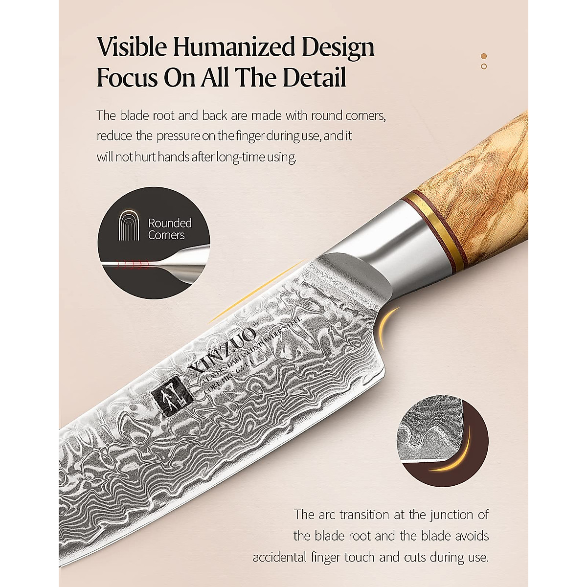 XINZUO Steak Knife Set of 4, Damascus Powder Steel Kitchen Steak Knife Set, Non Serrated Steak Knives, Razor-Sharp Dinner knives with Gift Box, Kitchen Table Knife with Olive Wood Handle-Lan Series