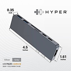 Hyper HyperDrive USB C Hub, Duo 7-in-2 USB C Adapter - MacBook Pro Adapter with Magnetic Grip, 4K HDMI, USB-C 40Gbps 100W PD, 3.1 USB-A, MicroSD/SD - Space Gray
