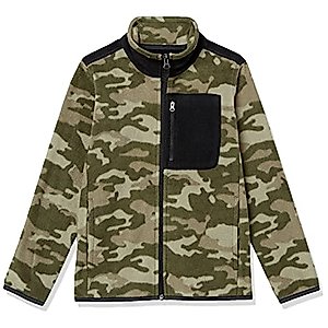 Amazon Essentials Boys' Polar Fleece Full-Zip Mock Jacket - Discontinued Colors, Black Olive Color Block, Medium