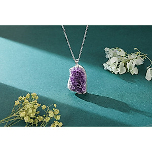 CrystalTears Amethyst Healing Crystal Necklace Natural Raw Amethyst Quartz Crystal Cluster Stone Pendant Necklace for Women Mother’s Day Gift for mom