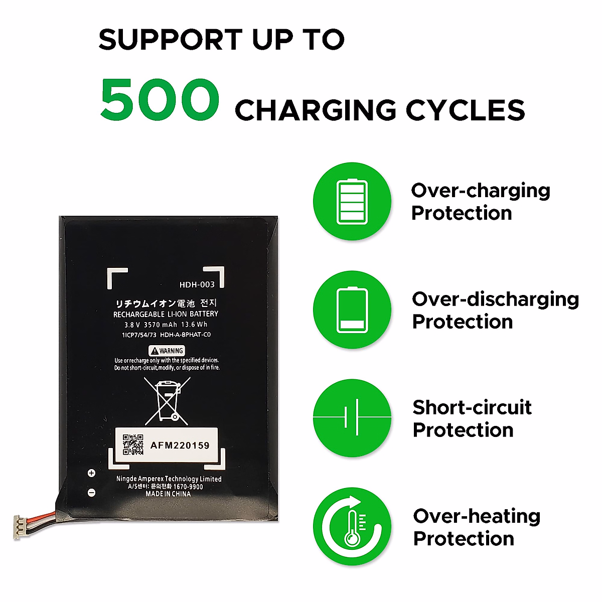 GREEN FUSION Only for Switch Lite Battery Replacement, HDH-003 Battery for Nintendo Switch Lite Game Console (Not for Nintendo Switch) with Installation Instruction & Repair Toolkit