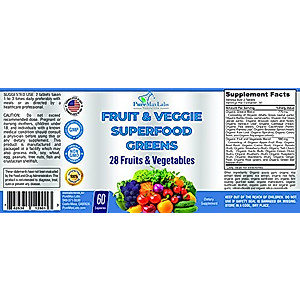 Fruit and Veggie Superfood Greens - 28 Fruits and Vegetables incl. Alfalfa, Barley Grass, Spirulina, Beet Root, Tart Cherry, Concentrated Natural Antioxidants- 60 Tablets