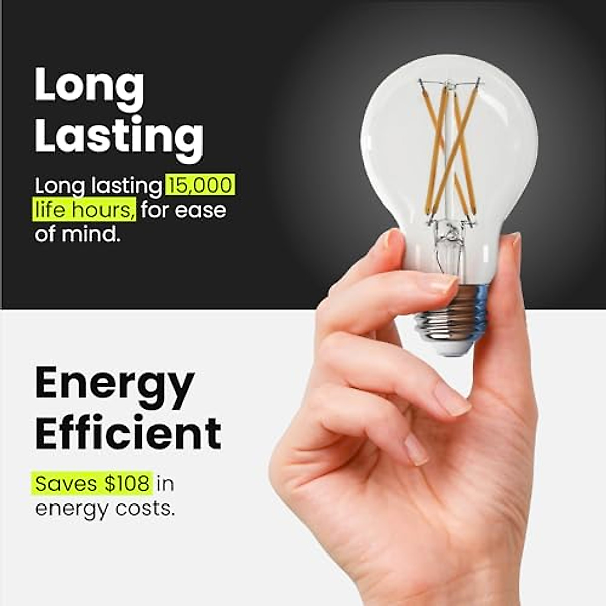 Feit Electric LED Clear A19 Medium Base Light Bulb - 60W Equivalent - 15 Year Life - 810 Lumen - 5000K Daylight - Dimmable | 4-Pack