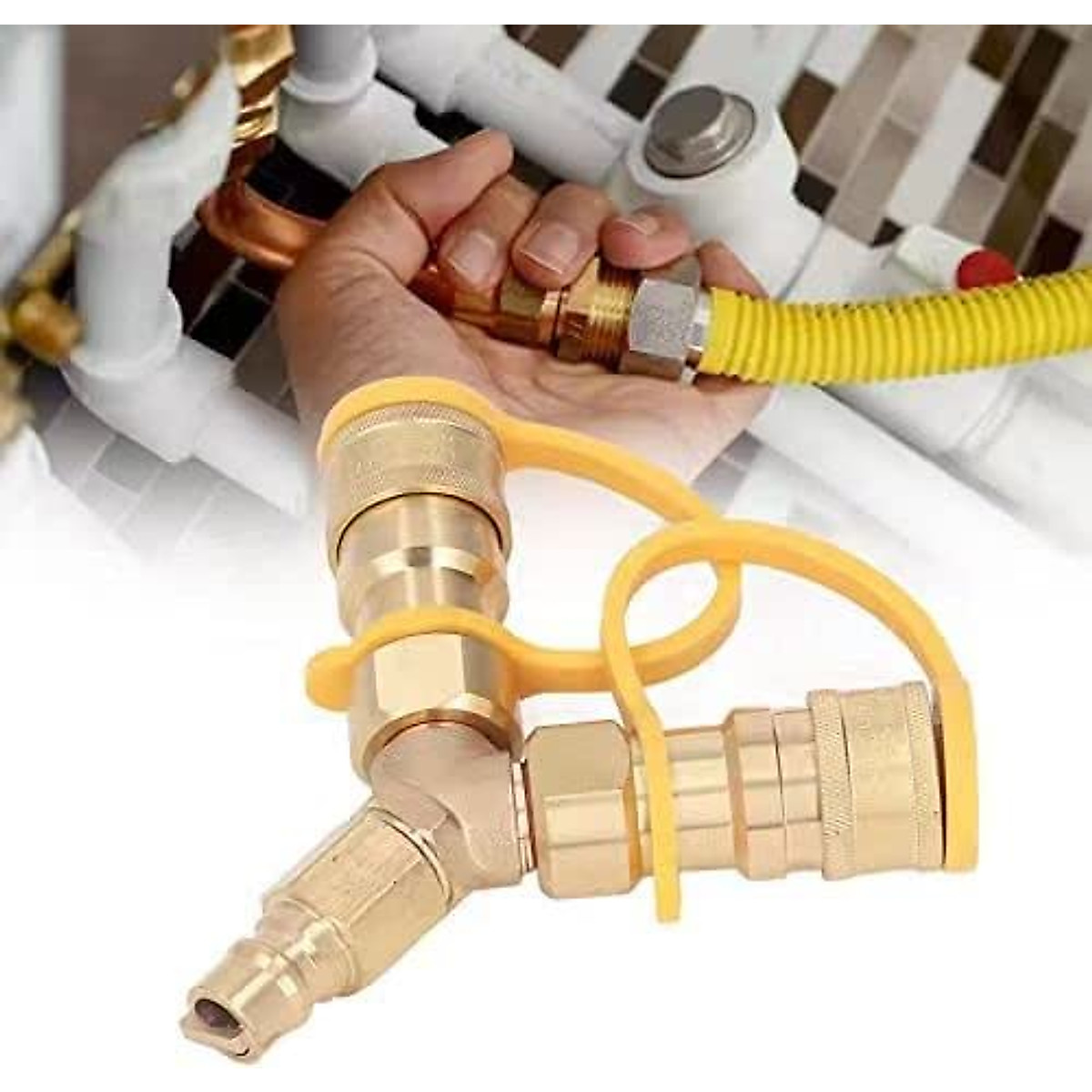 1/2 Inch Natural Gas Y Splitter, Durable Brass 2 Way Quick Connect Adapter for Natural Gas, for Weber Natural Gas Grills, Patio Heater, Pizza Oven