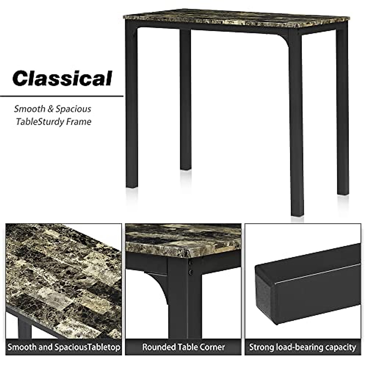 VECELO 3 Piece Dining Table Set with Cushion Stools Counter Height Pub Tabletop for Kitchen Dinette Breakfast Nook Bistro, Small Place, Seating for Two, Retro Brown