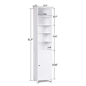 WATERJOY 72'' Tall Cabinet, Standing Tall Storage Cabinet, Wooden White Bathroom Cupboard with Door and 5 Adjustable Shelves, Elegant and Space-Saving