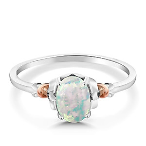 Gem Stone King 925 Silver and 10K Rose Gold Oval Gemstone Birthstone Engagement Ring | Oval 7X5MM | Wedding Engagement Anniversary Solitaire Promise Ring For Women