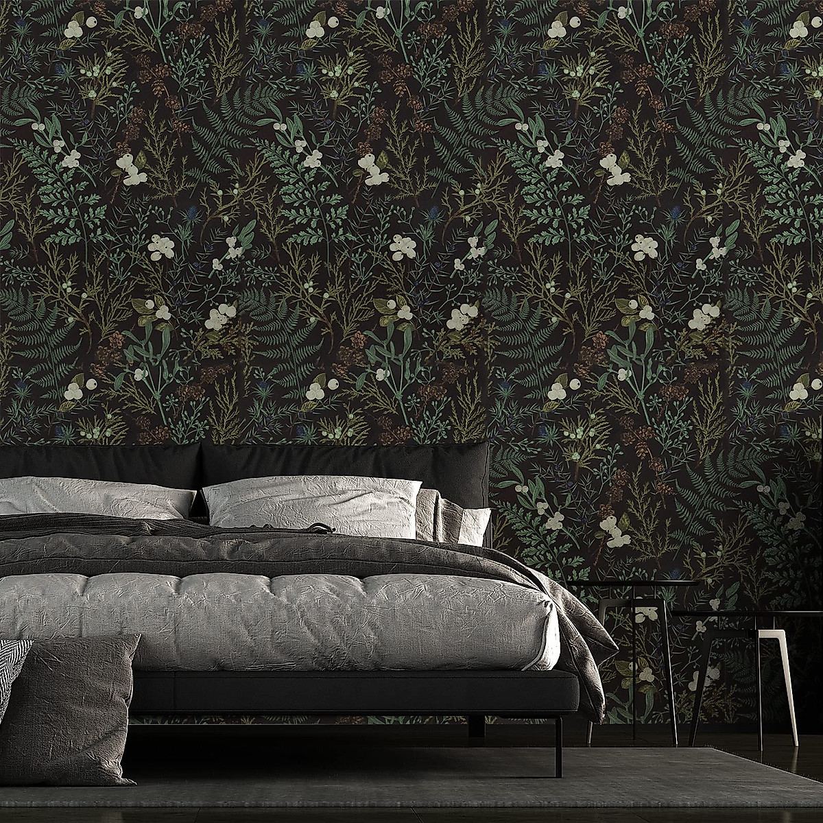 VaryPaper 17.7''x118'' Tropical Moss Leaf Peel and Stick Wallpaper Black Floral Self Adhesive Removable Contact Paper Decorative for Bedroom Walls Cabinets Shelves