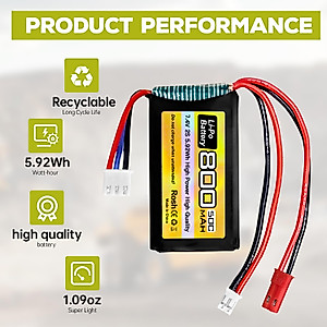 sea jump 7.4V LiPo 2S 50C 800mAh with JST and PH2.0 Plug with USB Charging Cable for SCX24 RC Car Battery, Bompatible with Most 1/10, 1/16, 1/18, 1/24 Scale RC car, Truck and RC Drone Batteries