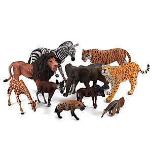 10 PCS Wildlife Grassland Animal Figures Model Figurines Lion Tiger Anteater Leopard Party Favors Supplies Cake Toppers Decoration Cognitive Toys Set for Boys Girls Kid