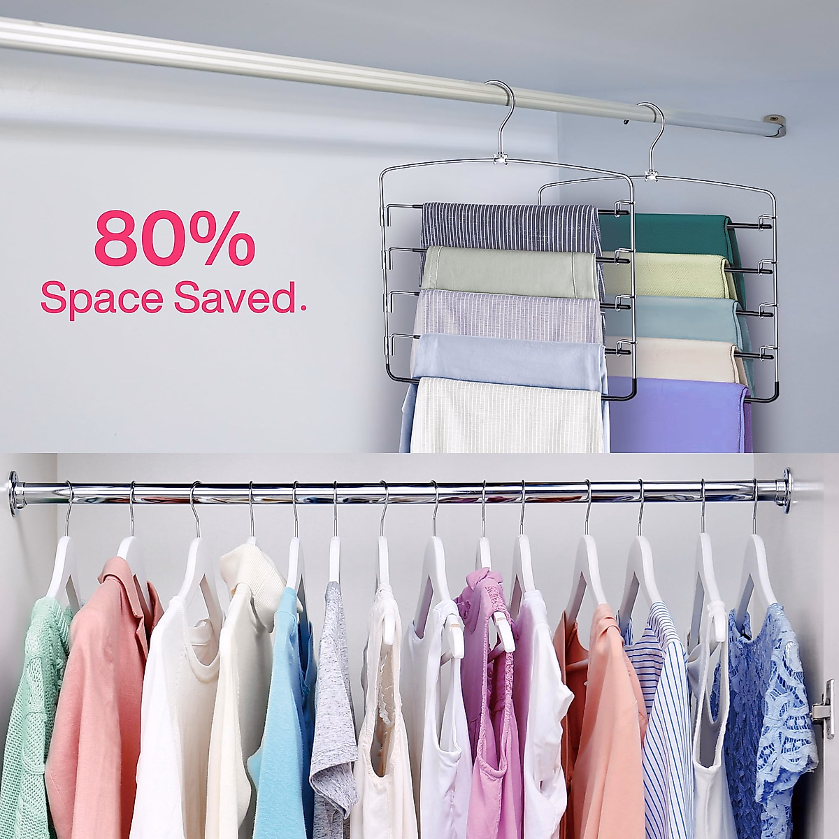 ARRIGO 3 Pack Pants Hangers Space Saving Non Slip Multiple Pants Hanger for Women with Swing Arm Closet Storage Organizer for Pants Jeans Trouser Leggings Scarf Tie