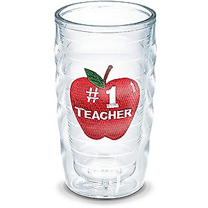 Tervis Made in USA Double Walled #1 Teacher Apple Insulated Tumbler Cup Keeps Drinks Cold & Hot, 10oz Wavy, Unlidded