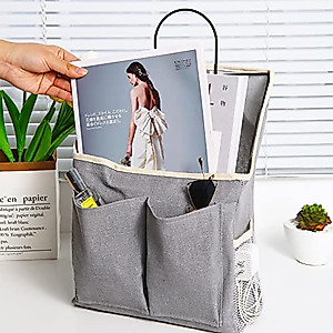 FJZZ Wall Hanging Storage Bag with Pockets, Upgrade Large Multifunctional Linen Cotton Wall Mounted Sundries Organizer for Hanging in Entryway, Dormitory, Bedroom, Bathroom- Sticky Hook Included