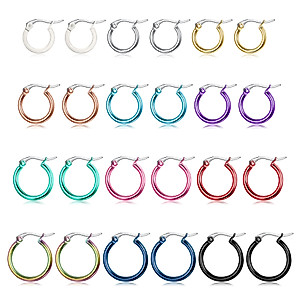 Sanfenly 12 Pairs Stainless Steel Hoop Earrings Small Hoop Earrings for Women Hypoallergenic Multi Colored Silver Gold Plated Hoop Earrings Set (10mm,12mm,15mm,20mm)