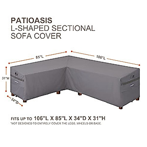 PATIOASIS Outdoor Left Facing Sectional Sofa Cover Grey 85''L x 106''L x 34''D x 31''/26''H Waterproof Heavy Duty L Shape Patio Furniture Lounge Set Couch Covers