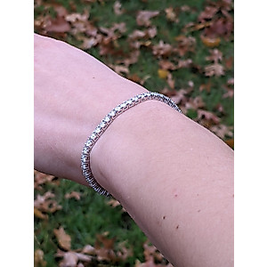TwoBirch 18k White Gold Plated Tennis Bracelet 3MM with Round Moissanite (Sterling Silver, Size 7.5, 5.7 CT DEW)
