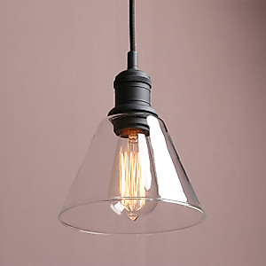 Yosoan 1-Light Vintage Edison Hanging Pendant Light, Mini Semi Flush Mount Light Fixture Funnel Flared Clear Glass Shade for Kitchen Bathroom Porch Living Room Dinning Room Hotels Bar Island (Black)