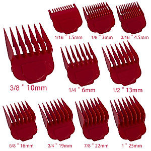 Clipper Guards Magnetic Combs Set for Andis Master Clippers Trimmer Cordless Clipper- 10 Cutting Lengths from 1/16” to 1” Designed for MBA, MC-2, ML, PM-1 And PM-4, Red (10 Pack)
