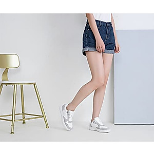 Vepose Women's 8001 Fashion Sneakers, Arch Support Lace-up Casual Sneaker, White Grey, Size 9 US-Tennis Walking Dress Shoes for Lady(CJY8001 whitegrey 09)