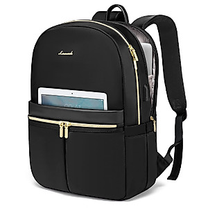 LOVEVOOK Travel Laptop Backpack Women, 15.6 Inch Anti-Theft Water Resistant Computer Back Pack, College Work Teacher Nurse Bag with USB Charging Port, Large Capacity, Black