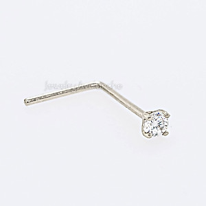 22G L-Shape Nose Stud Solid 14Kt Gold Stud Nose Ring with Moissanite Gemstone - April Birthstone Nose Stud-LSWG-MNT1.5