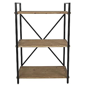 Industrial Small Bookshelf Bookcase Solid Wood 3 Tier Storage Rack Shelf for Small Space, Kitchen, Bathroom, Living Room, Office, 24.5" L x 13" W x 37" H