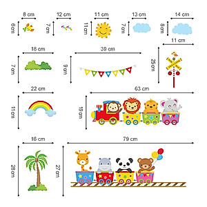 decalmile Animal Train Wall Decals Jungle Themed Wall Stickers Baby Nursery Kids Bedroom Wall Decor