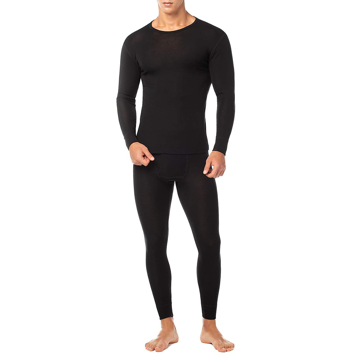 LAPASA Men's 100% Merino Wool Base Layer Set Lightweight Thermal Underwear Activewear Long John Top Bottom M31 Large 1. Lightweight Black 1 Set
