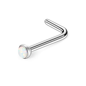 Ruifan 4PCS 22G 316L Surgical Steel 2mm Jeweled Mix Color Opal Nose L Shaped Studs Rings Pin Piercing Jewelry