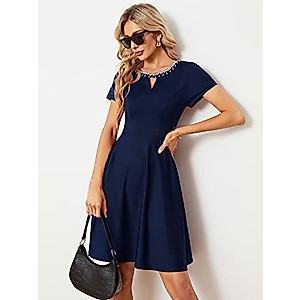 Ever-Pretty Women's Plus Size Rrhinestone Neckline Short Sleeves A-Line Mini Graduation Dresses Navy Blue 3XL