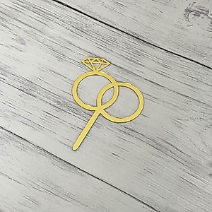 JIEEIN Diamond Ring Cake Topper, Mirror Gold Acrylic Cake Topper for Engagement/Wedding/Bridal Shower/Valentine Party Decoration