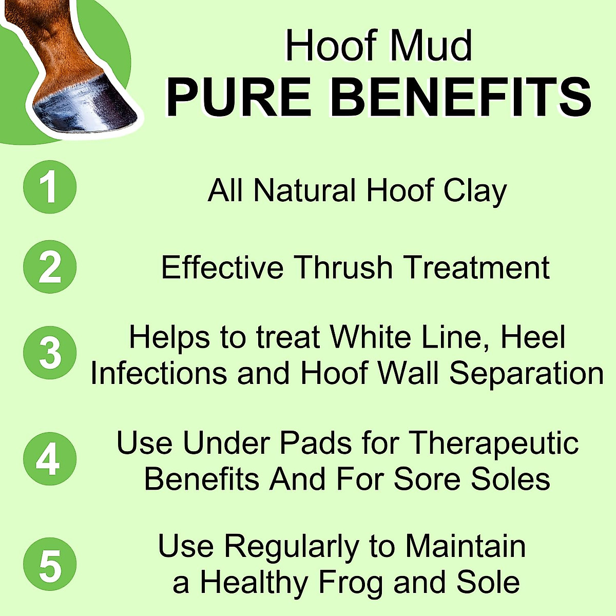 Pure Sole Hoof Mud - an All Natural Hoof Clay for Horses - an Effective Horse Hoof Care Product for Thrush Treatment, White Line, and Hoof Wall Separation. Use Regularly for A Healthy Hoof - 16oz.