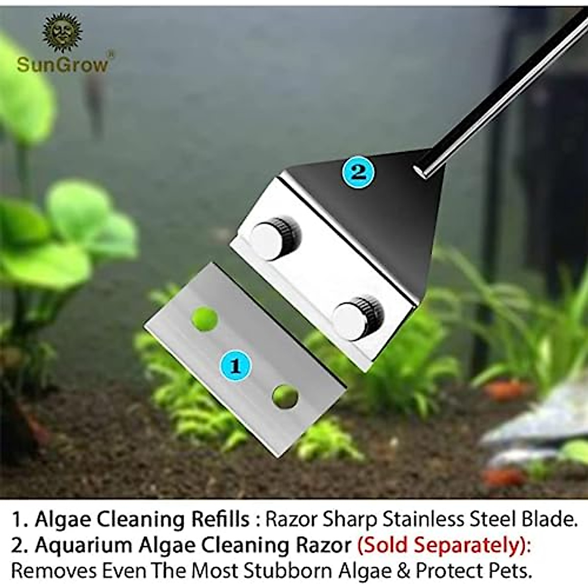 SunGrow Blade Refills for Aquarium Scraper, Stainless Steel, Razor-Sharp Blade, Suitable for Glass Aquariums, 10 Blades per Pack